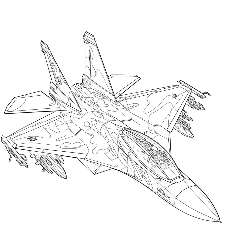 Military Jet Fighter Coloring Page | Coloring Pages Mimi Panda