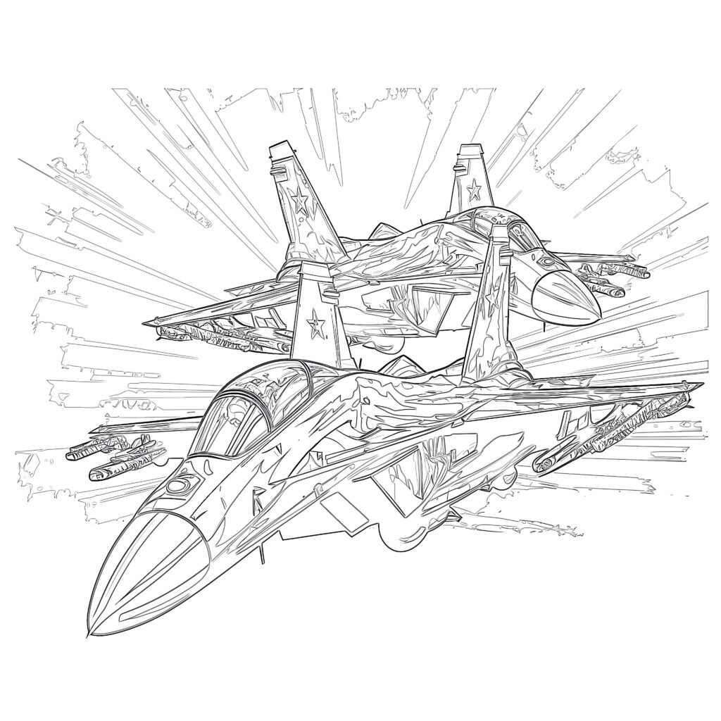 Flying Fighter Jets | Coloring Pages Mimi Panda