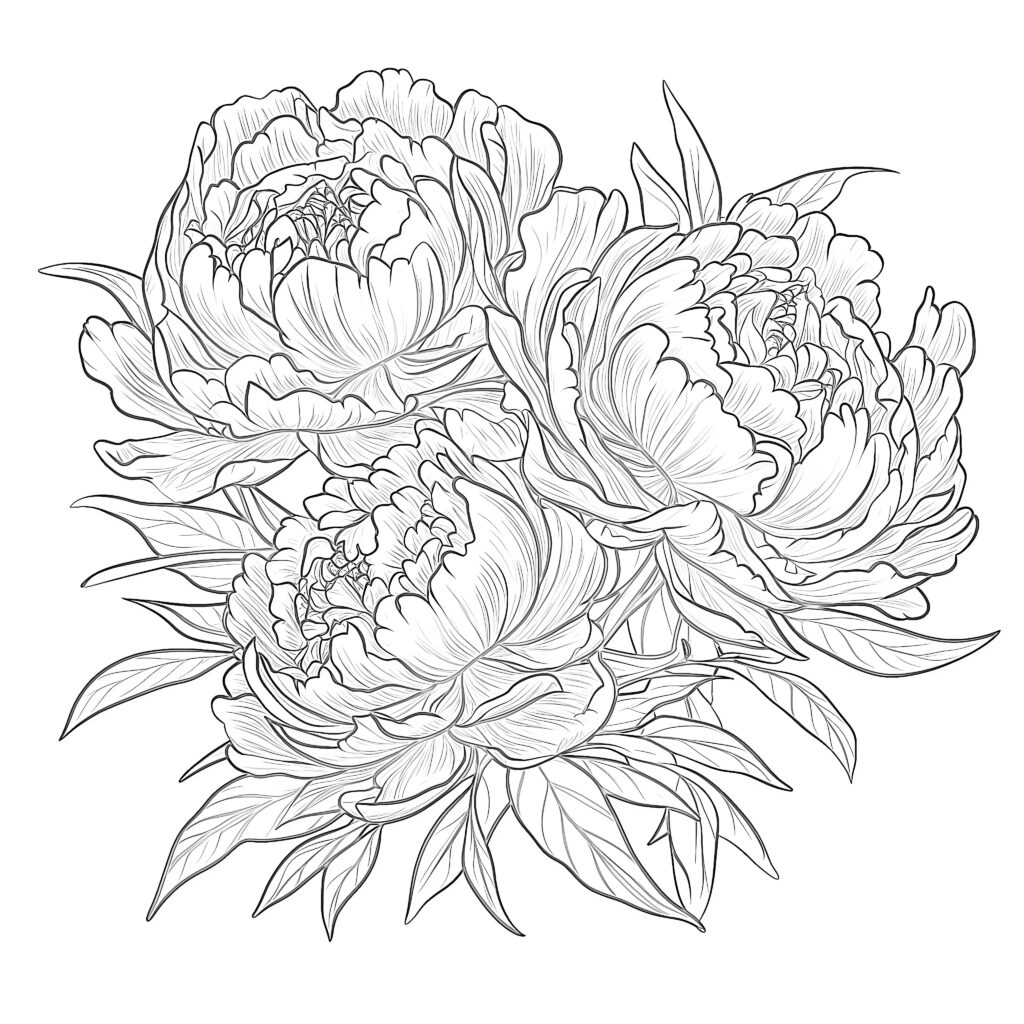 Peony Flowers Coloring Page | Coloring Pages Mimi Panda