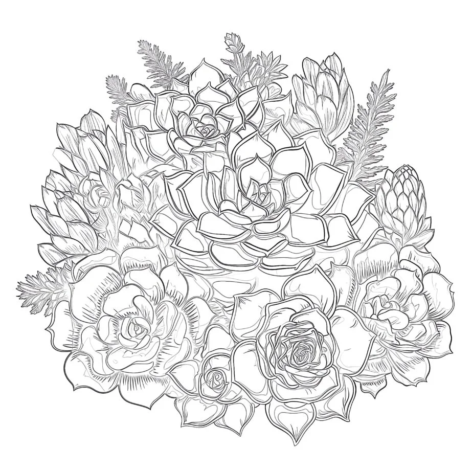 Printable Succulents Coloring Page - Mimi Panda