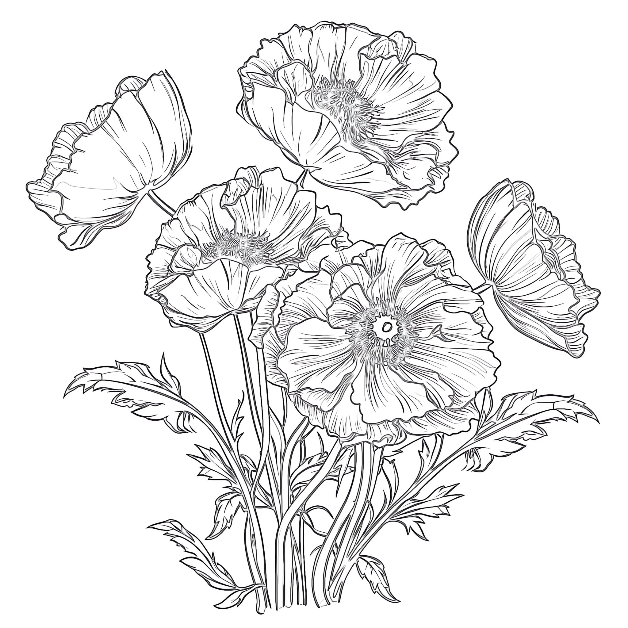 Blue Poppy Coloring Page | Coloring Pages Mimi Panda