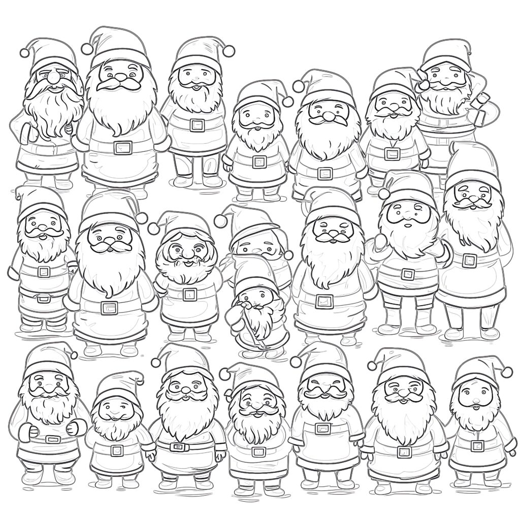 Many Santas Coloring Page | Coloring Pages Mimi Panda