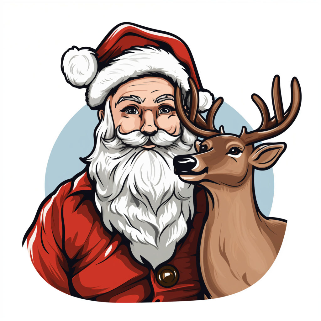 Santa And Deer Coloring Page | Coloring Pages Mimi Panda