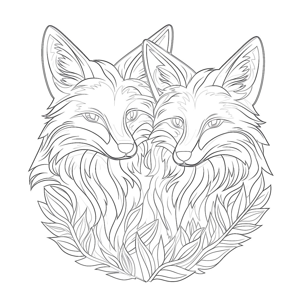 Two Foxes Coloring Page | Coloring Pages Mimi Panda