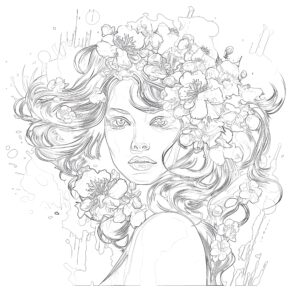Printable Girl Colored Flowers Coloring Page - Mimi Panda