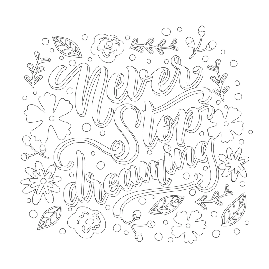 Printable Never Stop Dreaming Coloring Page - Mimi Panda