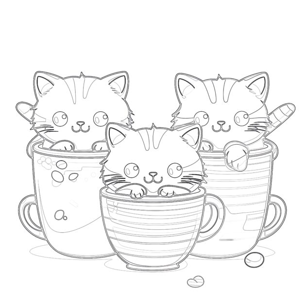 Cats in Cups Coloring Page | Coloring Pages Mimi Panda