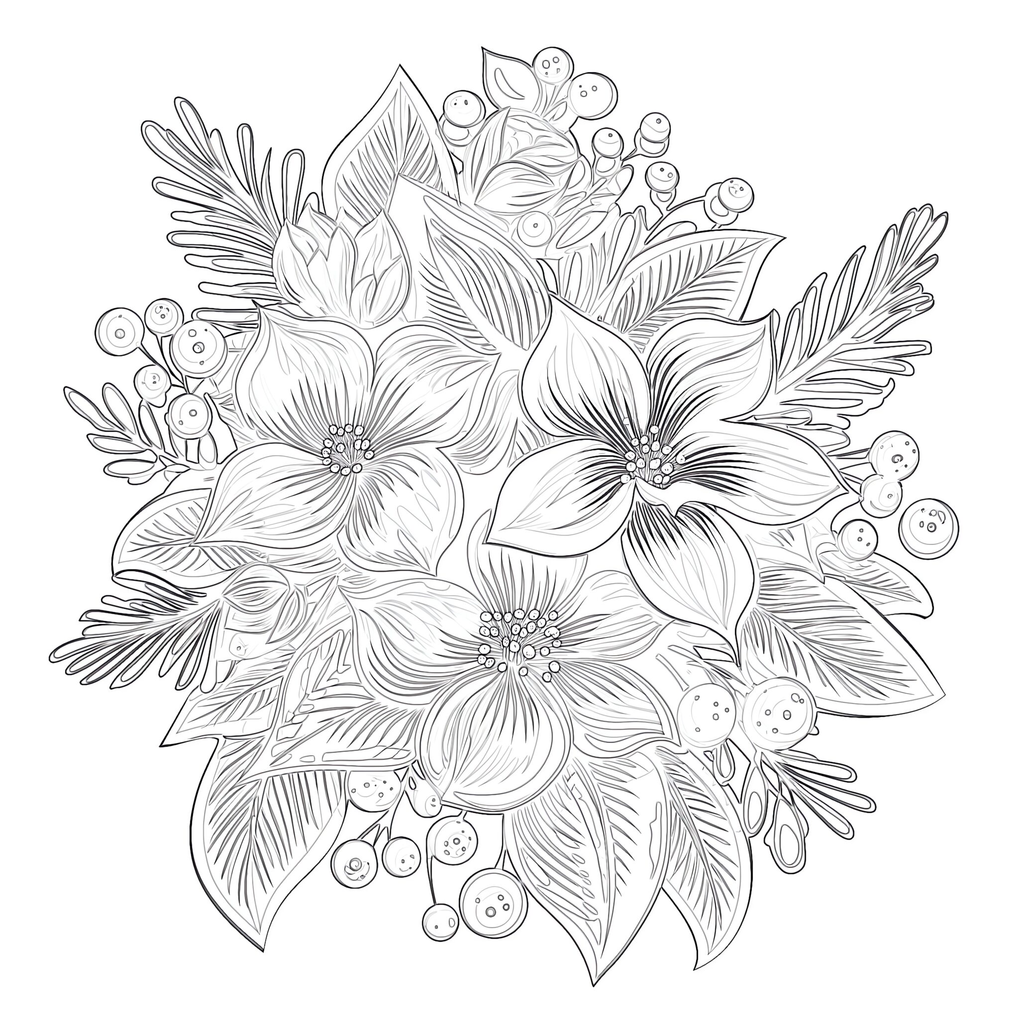 Christmas Plant And Floral Coloring Page | Coloring Pages Mimi Panda