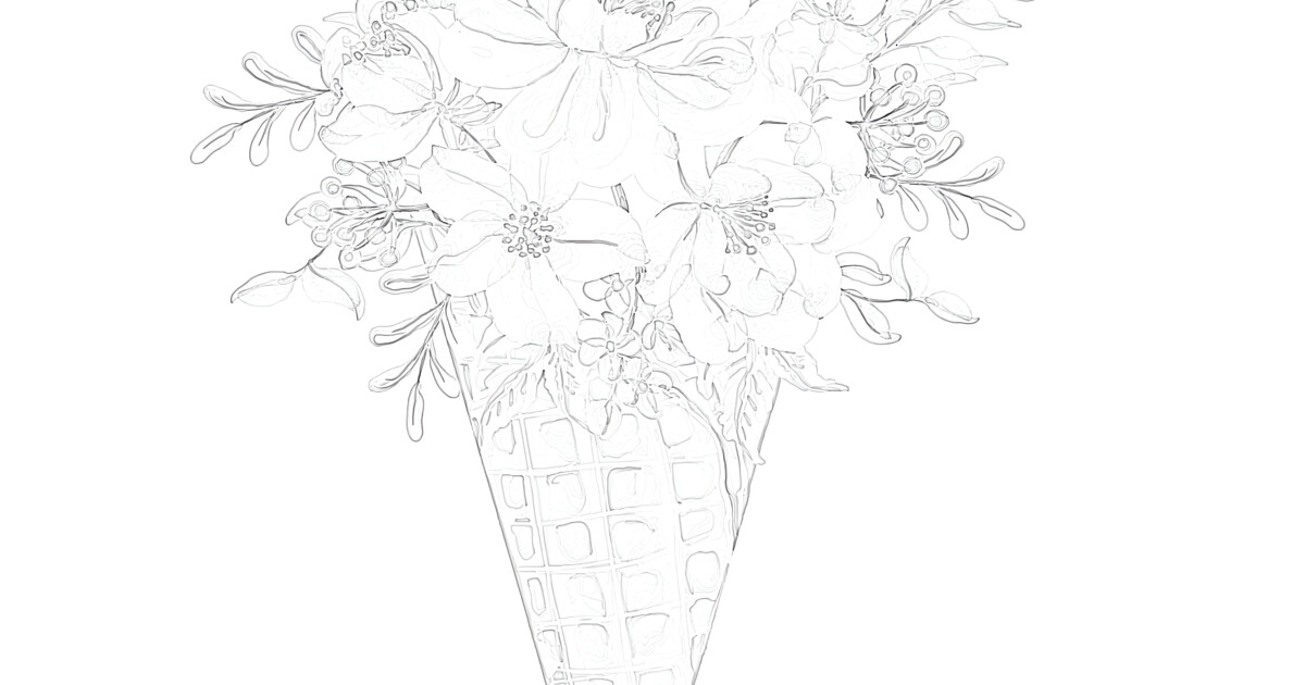 Pink Wild Flower Bouquet Ice Cream Cone coloring page
