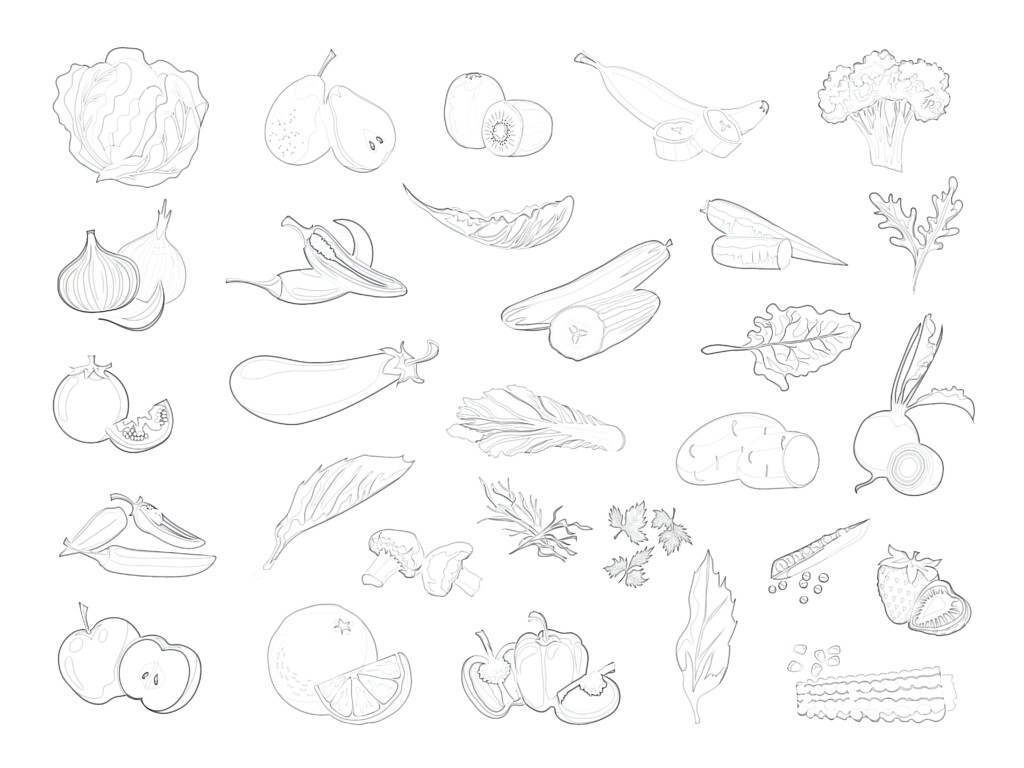 Printable Vegetable And Fruit Coloring Page - Mimi Panda
