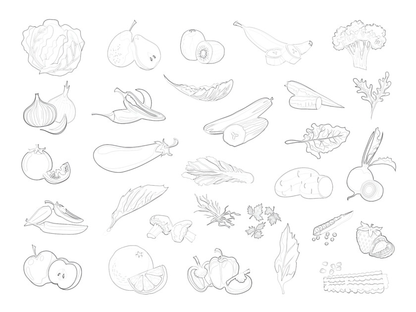 Printable Vegetable And Fruit Coloring Page - Mimi Panda