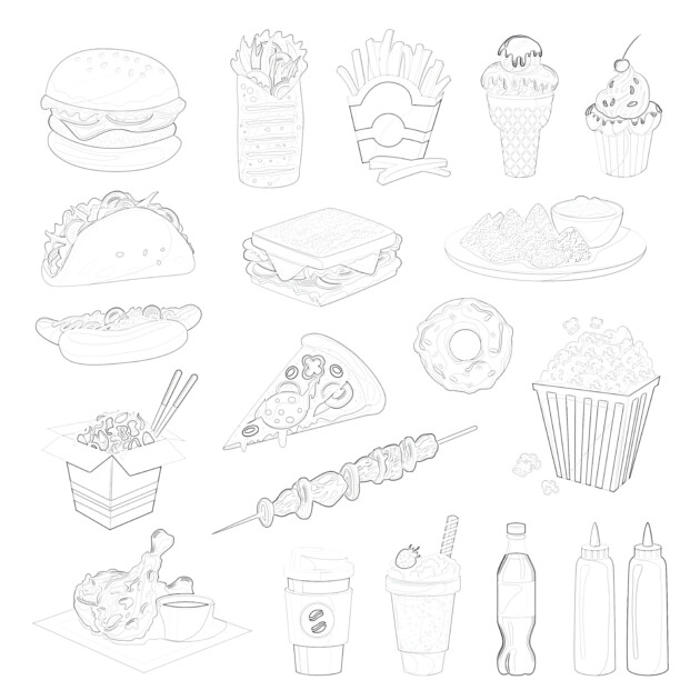 Printable Fast Food Coloring Page - Mimi Panda