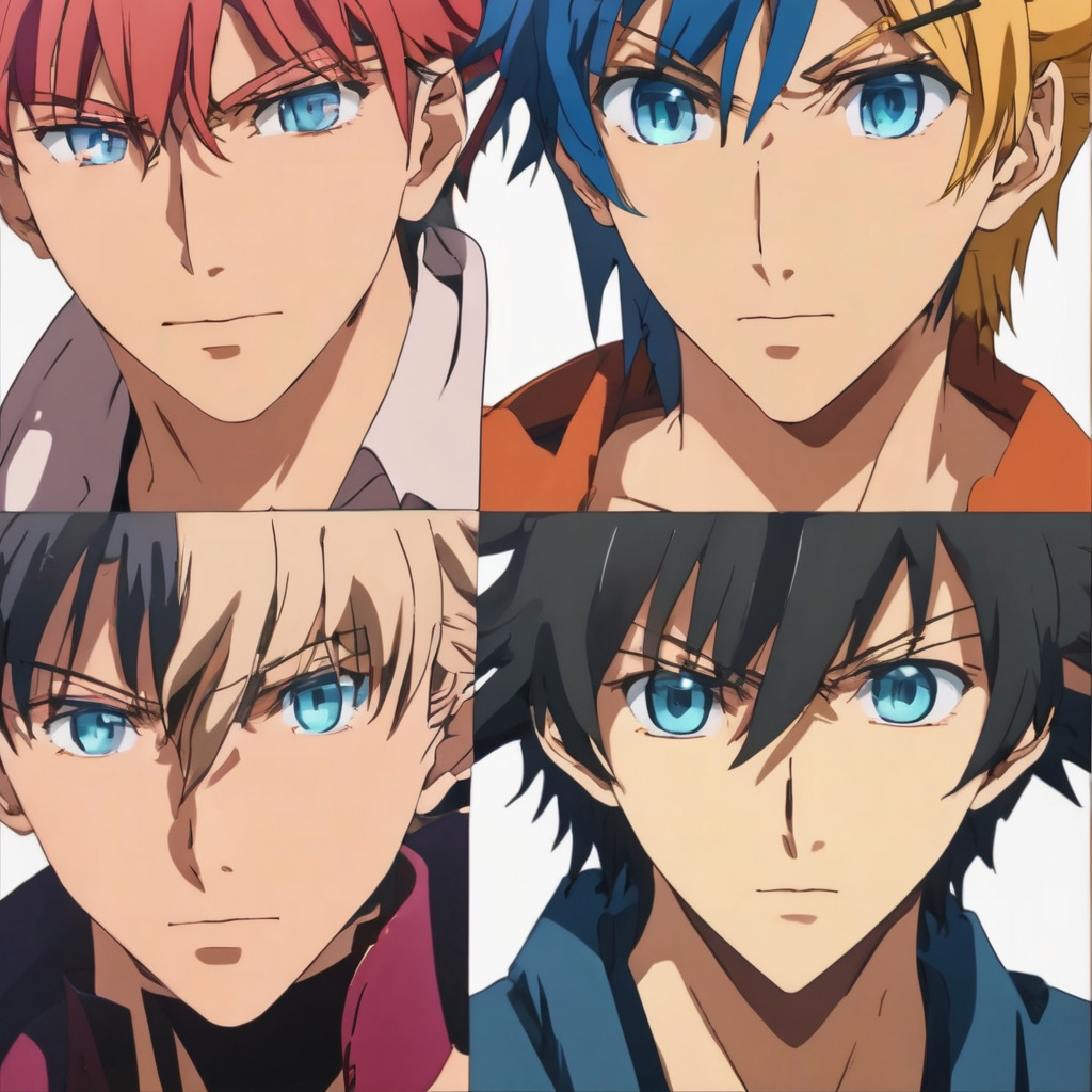 Printable Set Of Male Face Anime Coloring Page - Mimi Panda