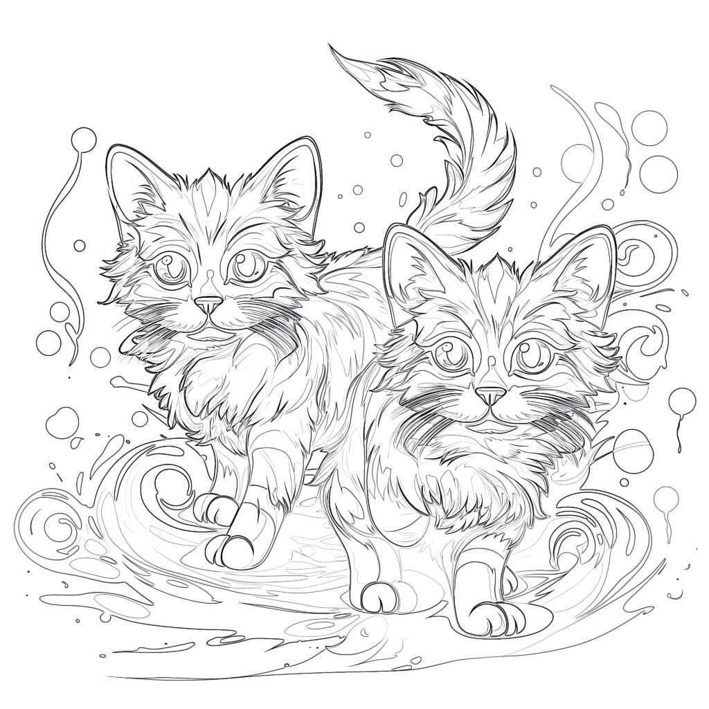 Playful Cats Coloring Page | Coloring Pages Mimi Panda