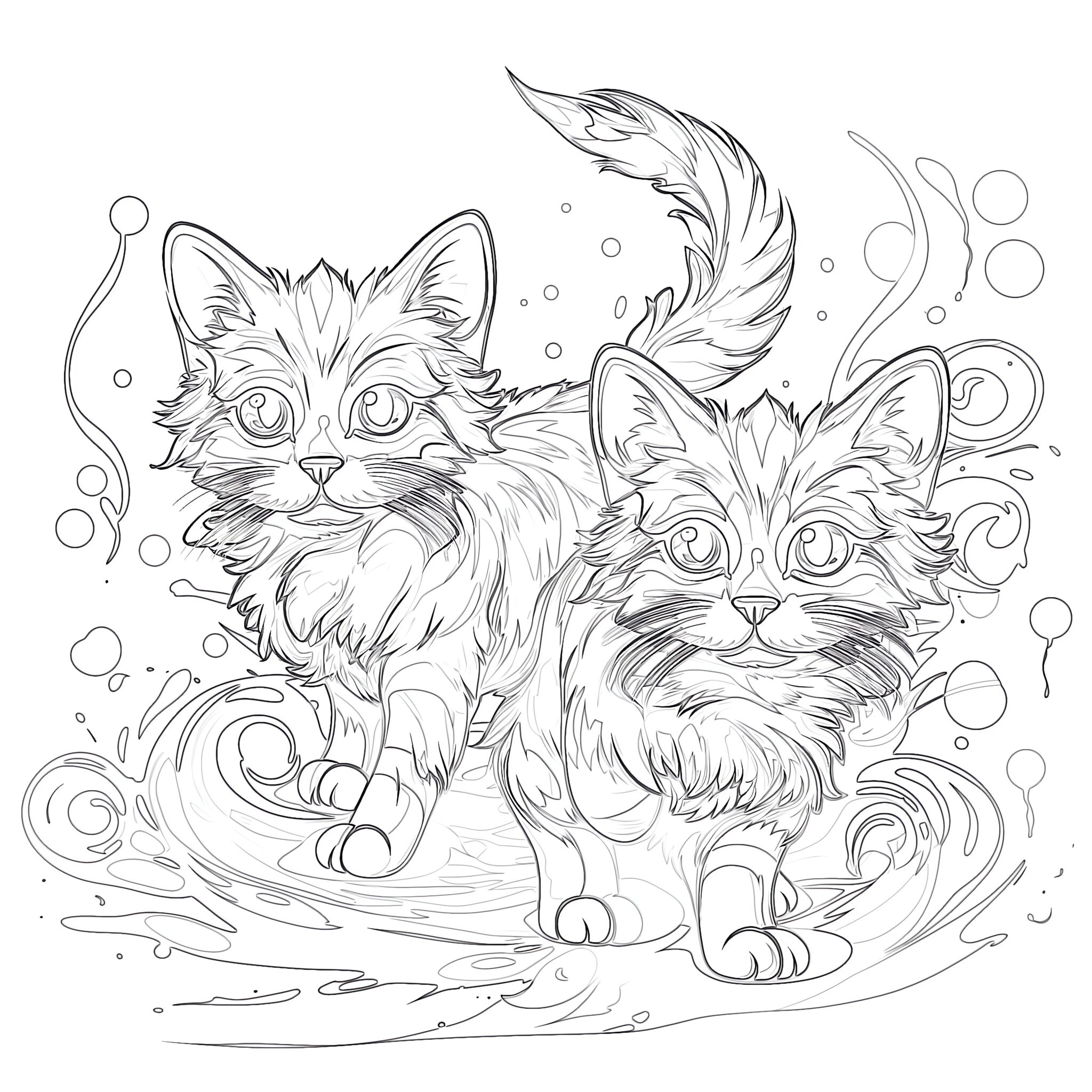 Cute Valentine’s Day with Cats Coloring Page | Coloring Pages Mimi Panda