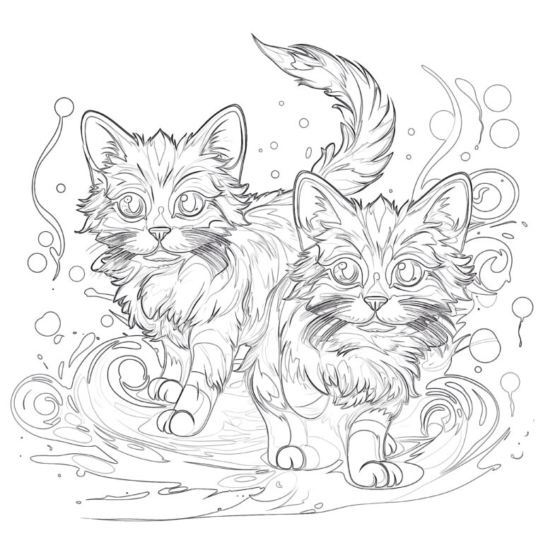 Playful Cats Coloring Page | Coloring Pages Mimi Panda