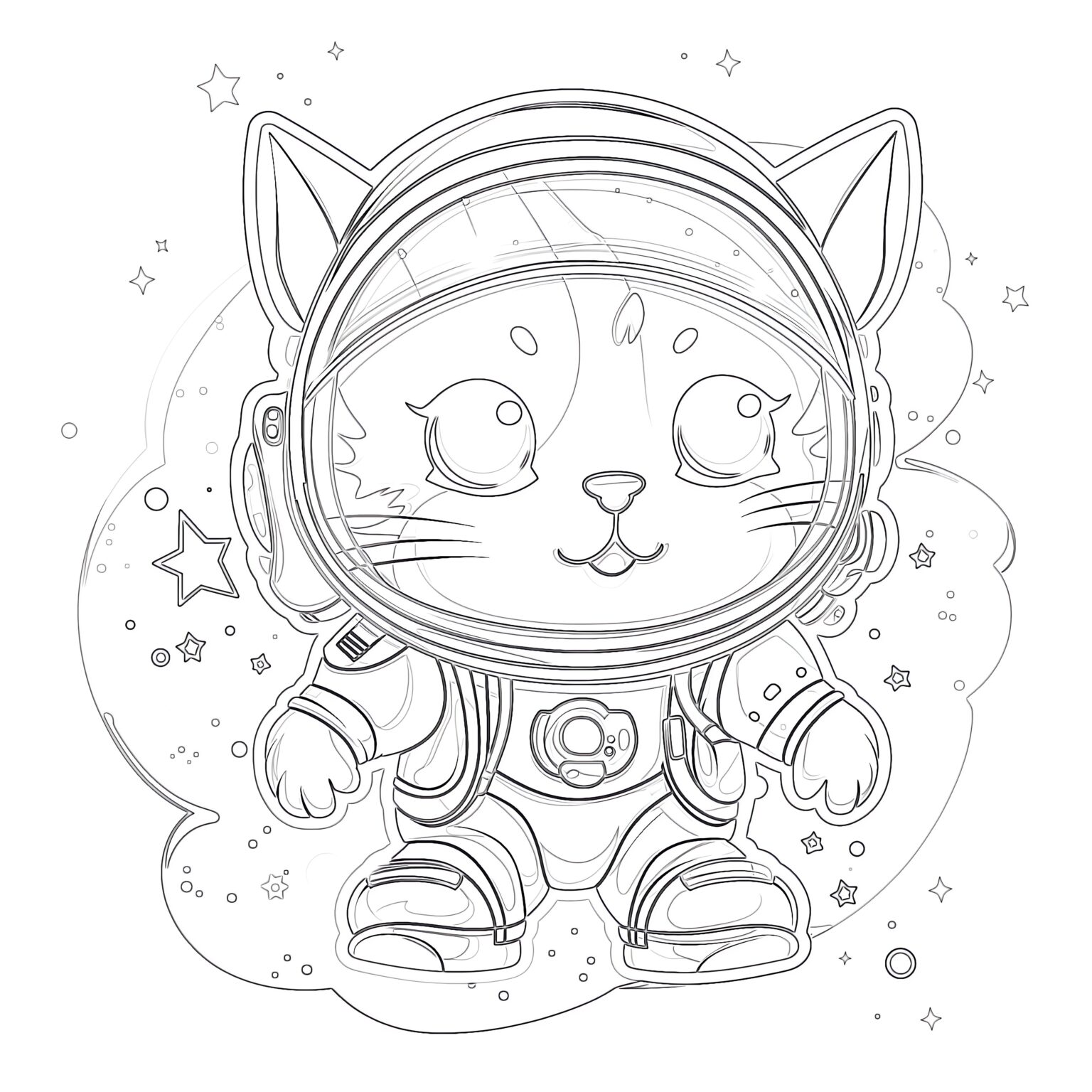 Space Cat Coloring Page | Coloring Pages Mimi Panda
