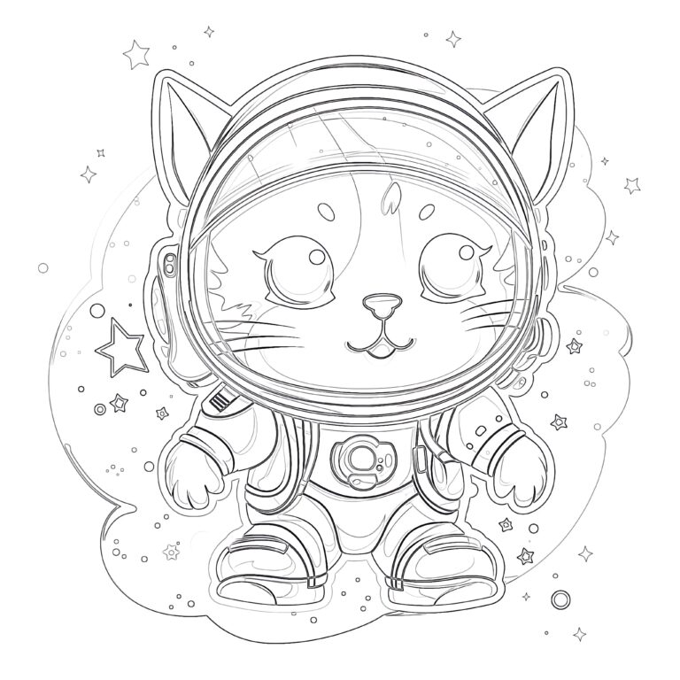 Space Cat Coloring Page | Coloring Pages Mimi Panda