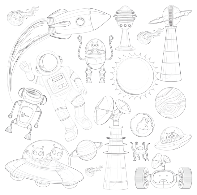 Printable Space Objects Coloring Page - Mimi Panda