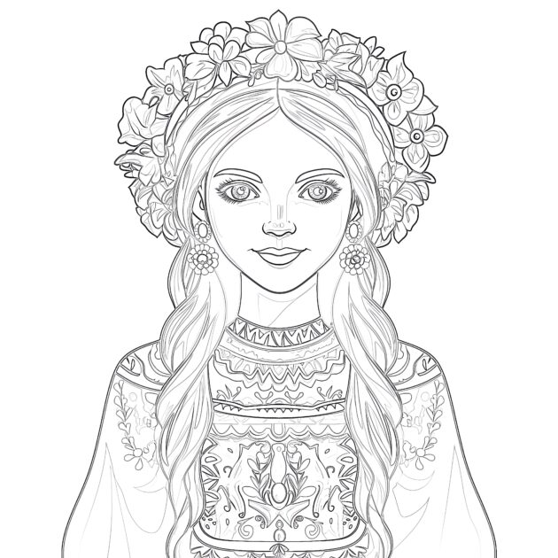 Beautiful Ukrainian Girl In National Ukrainian Costume | Coloring Pages ...