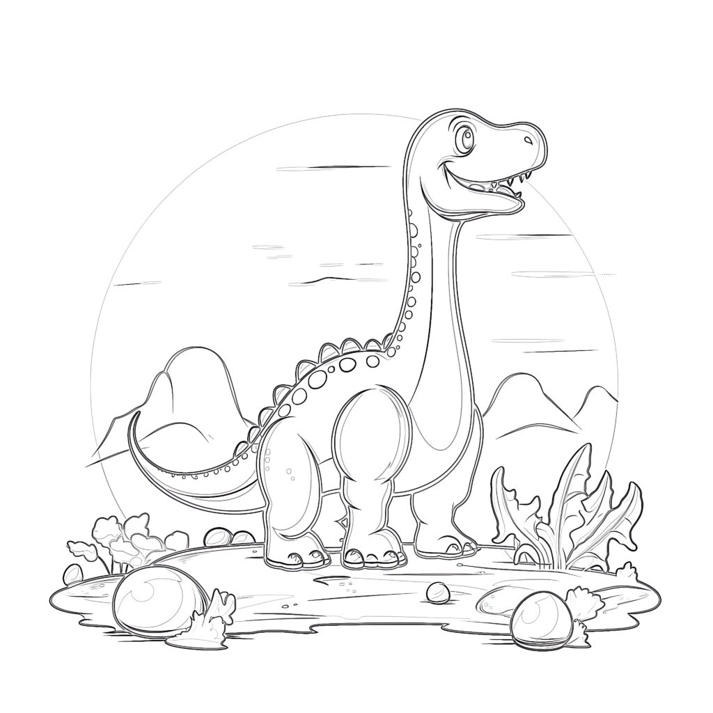 Brontosaurus Dinosaur With Eggs Coloring Page | Coloring Pages Mimi Panda