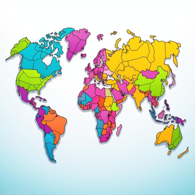 Colored World Map Coloring Page | Coloring Pages Mimi Panda