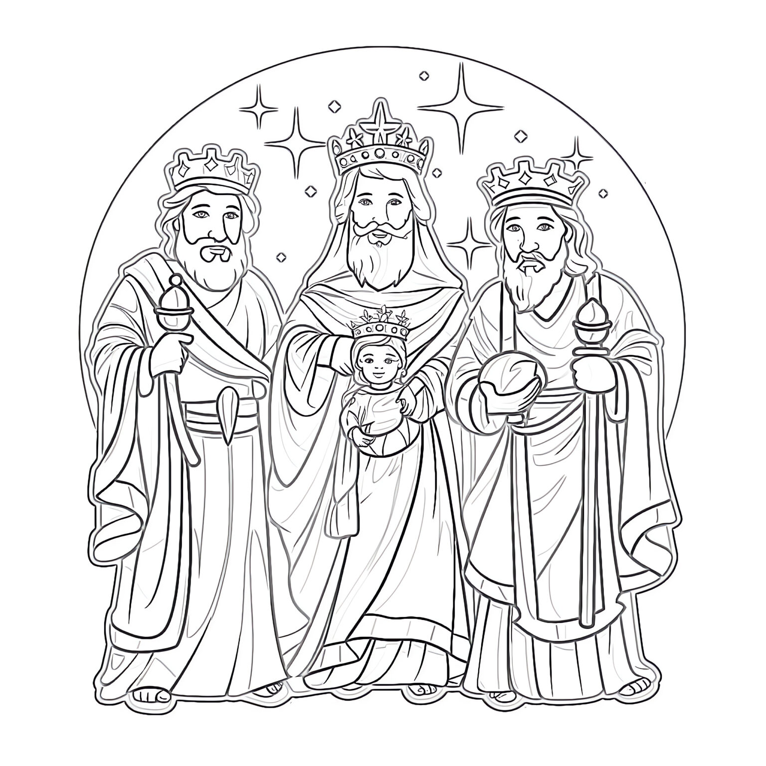 Three Wise Men Visit Baby Jesus Coloring Page | Coloring Pages Mimi Panda