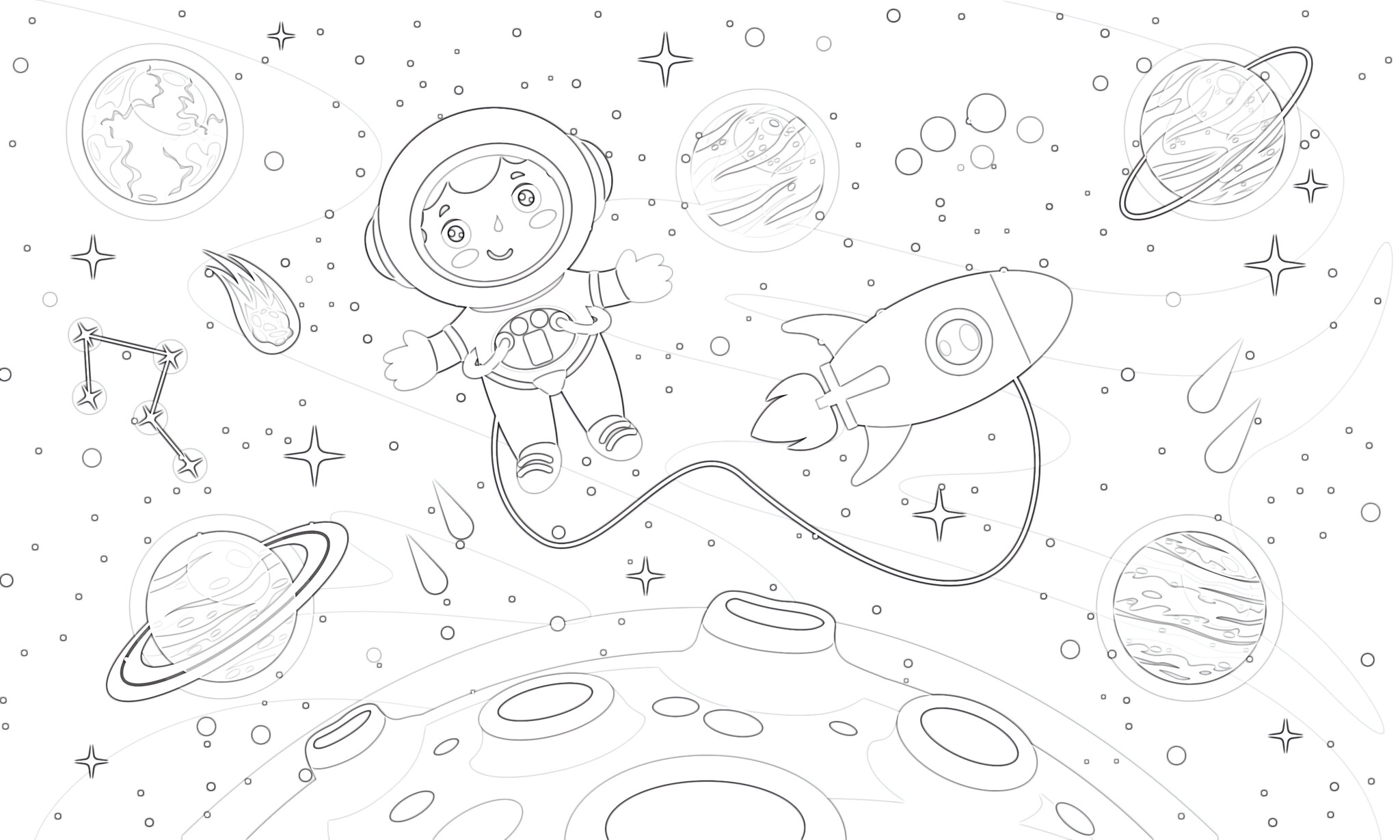 Printable Hand Drawn Colorful Space Coloring Page - Mimi Panda