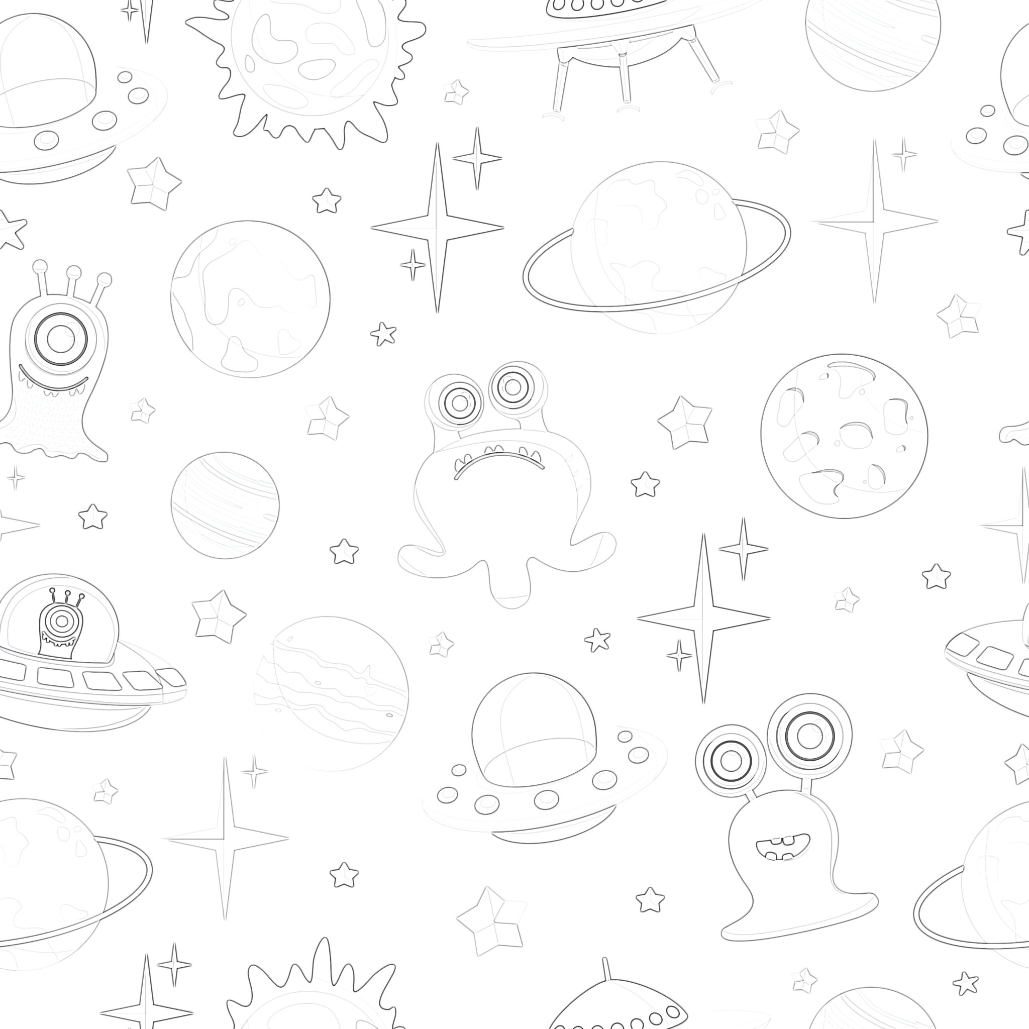 Printable Space Theme With Planets Coloring Page - Mimi Panda