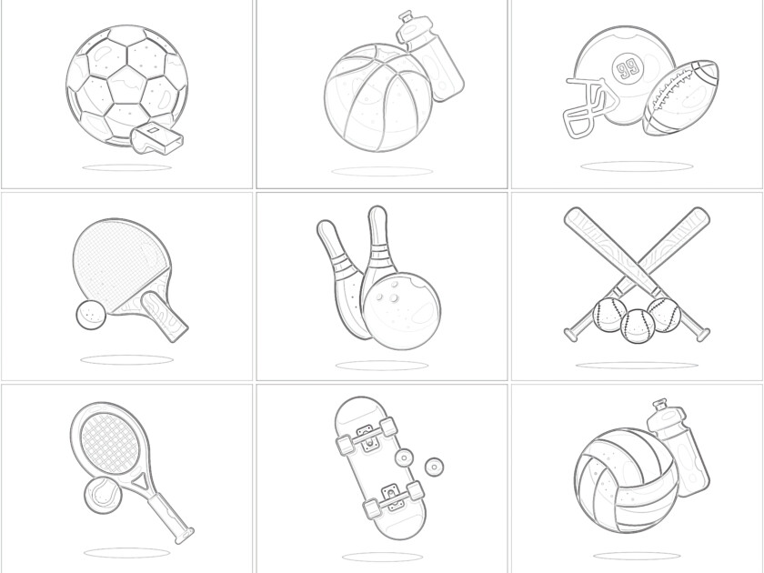 Printable Set Of Sports Coloring Page - Mimi Panda