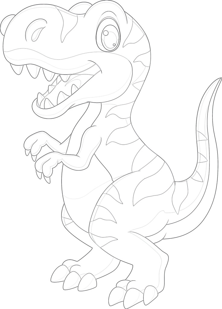 Printable Cartoon Happy Tyrannosaurus Coloring Page - Mimi Panda