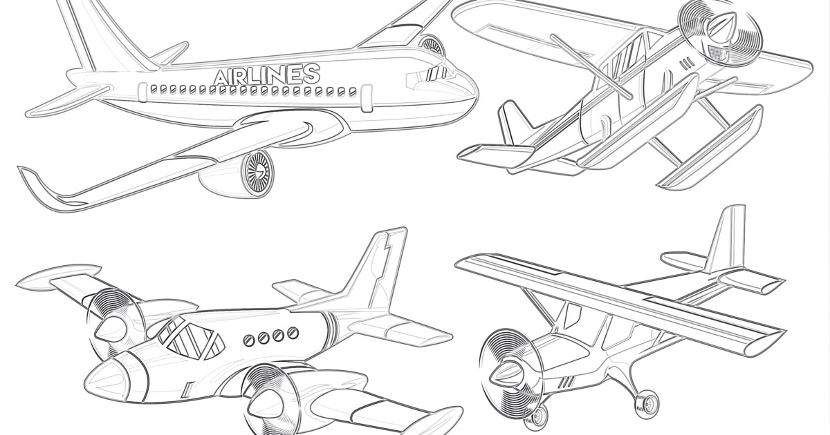 Collection Of Modern Airplane coloring page - Mimi Panda
