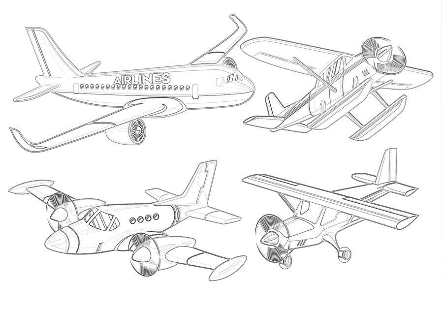Printable Collection Of Modern Airplane Coloring Page - Mimi Panda