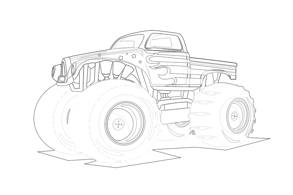 Printable Big Monster Truck With USA Flag Coloring Page - Mimi Panda