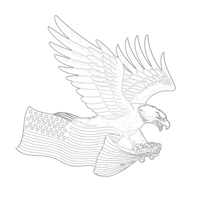 Printable American Eagle Hold The USA Flag Coloring Page - Mimi Panda