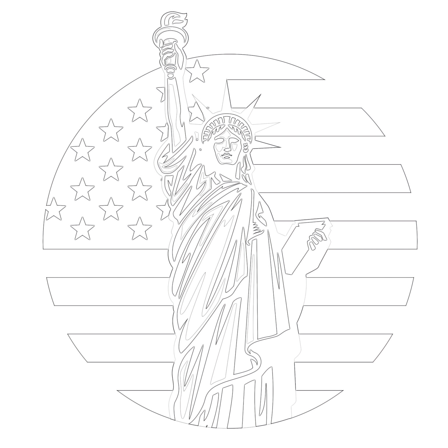 Liberty Statue With United States Flag coloring page