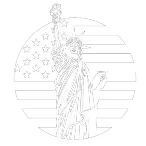 Liberty Statue With United States Flag coloring page