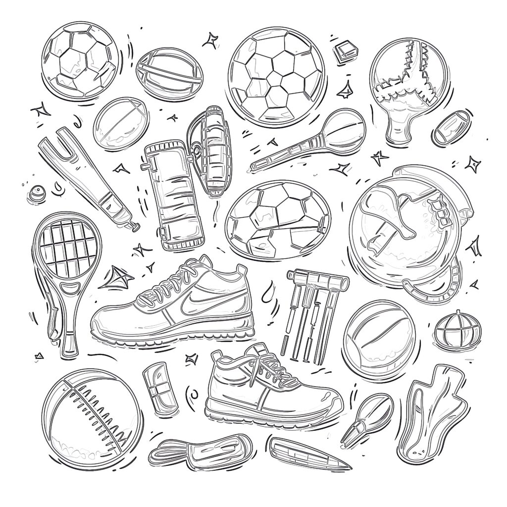 Hand Drawn Doodle Sport Coloring Page | Coloring Pages Mimi Panda