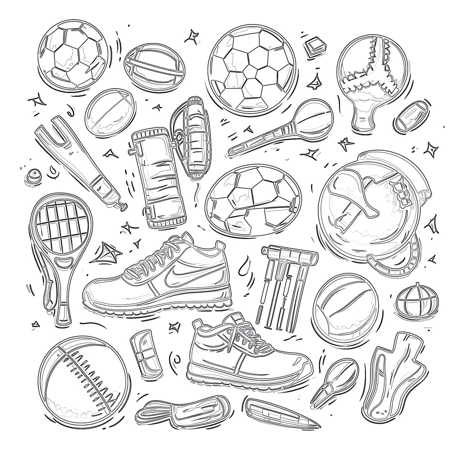 Hand Drawn Doodle Sport Coloring Page | Coloring Pages Mimi Panda