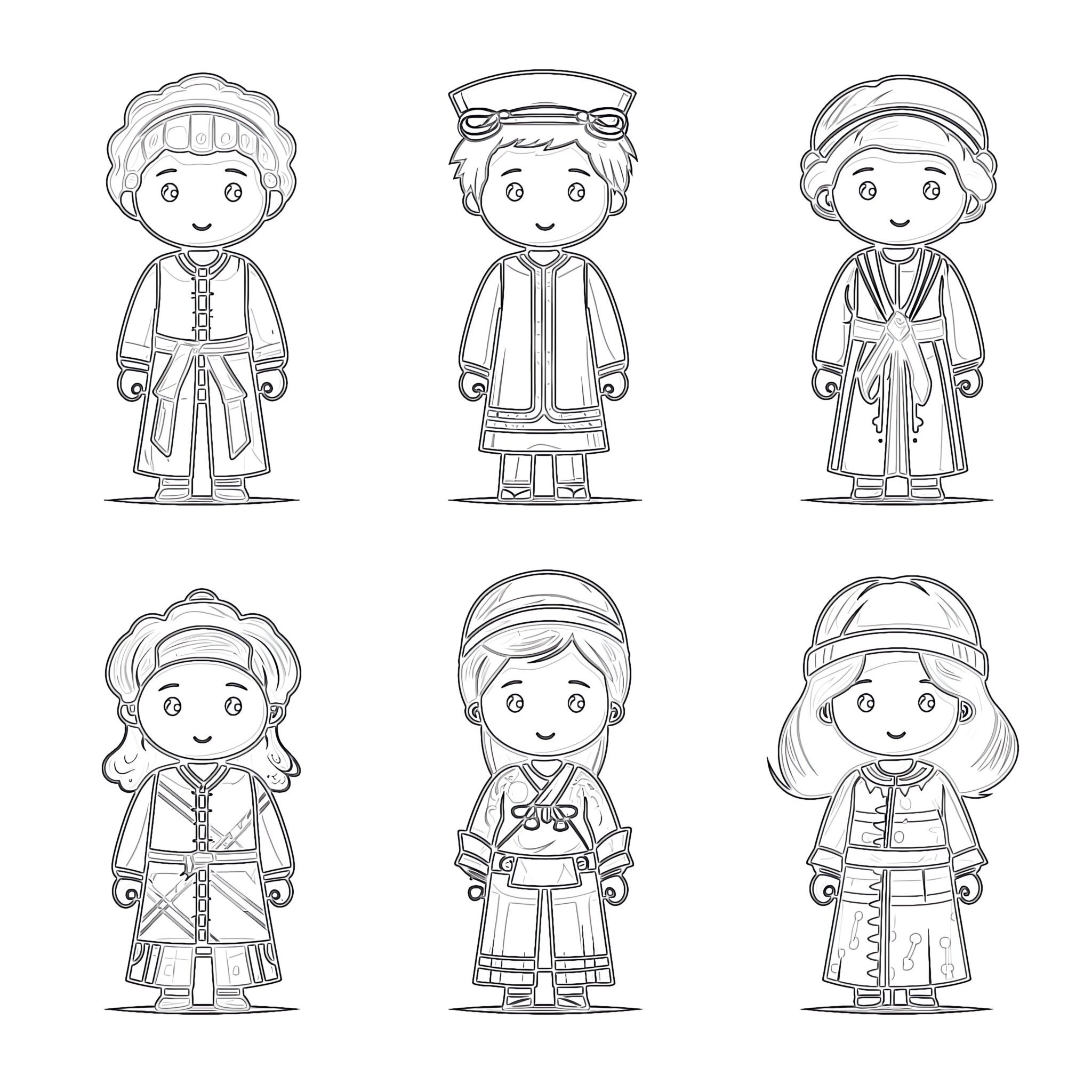 Kids in Traditional Costumes Coloring Page | Coloring Pages Mimi Panda