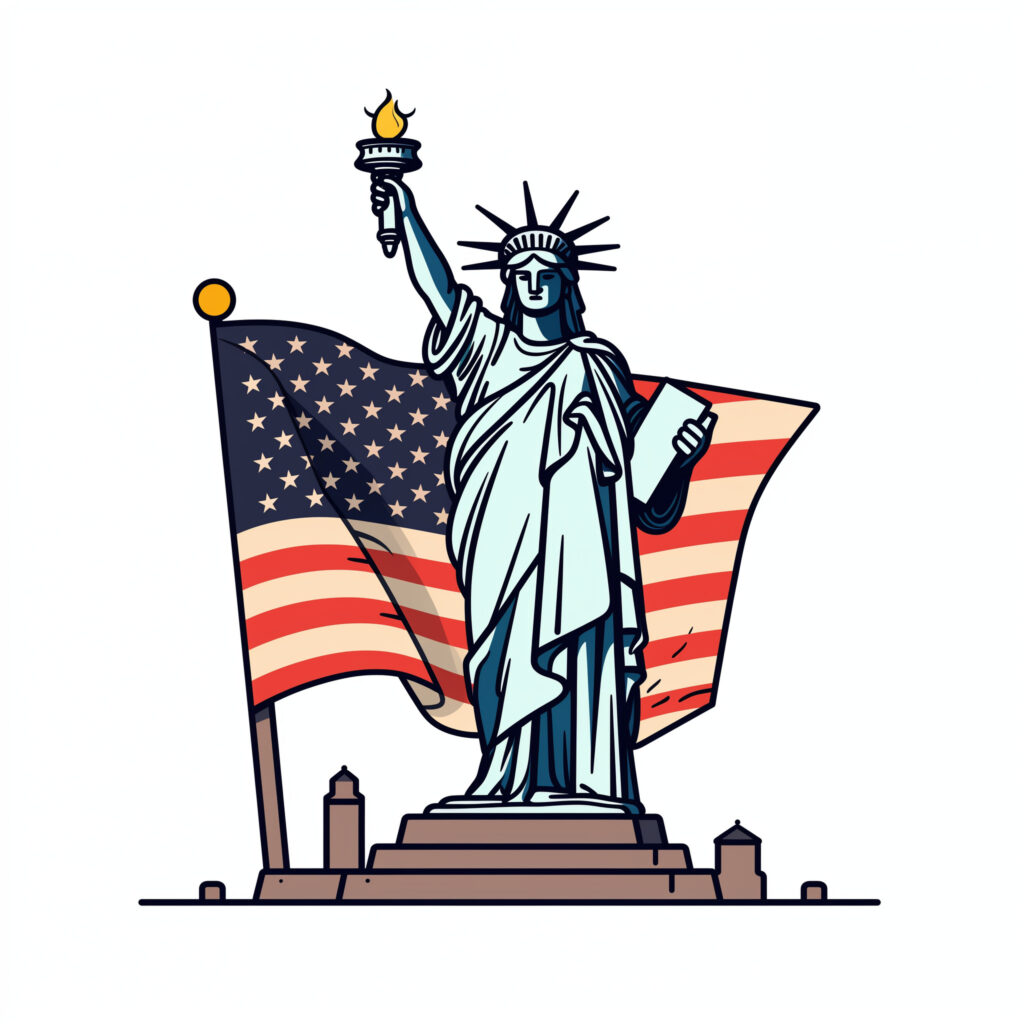 Liberty Statue with United States Flag Coloring Page | Coloring Pages ...
