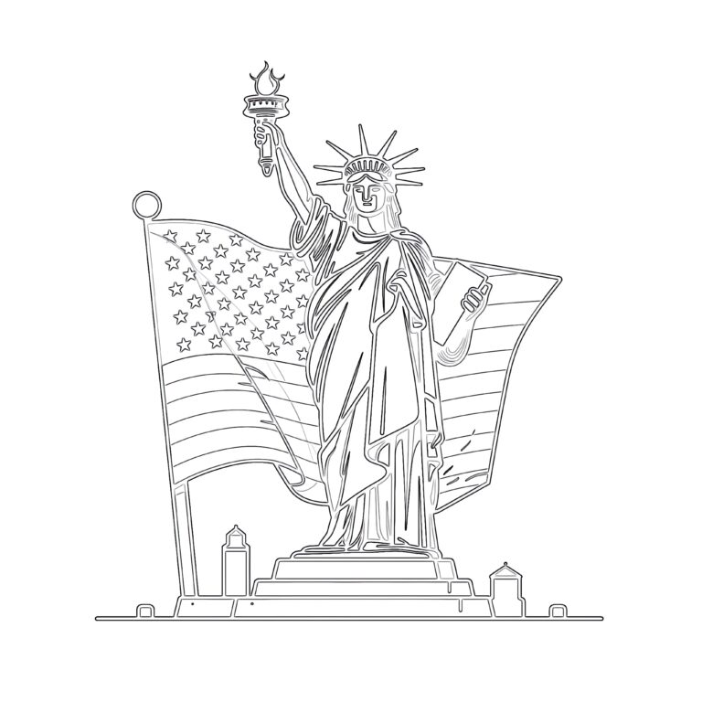 Liberty Statue with United States Flag Coloring Page | Coloring Pages ...