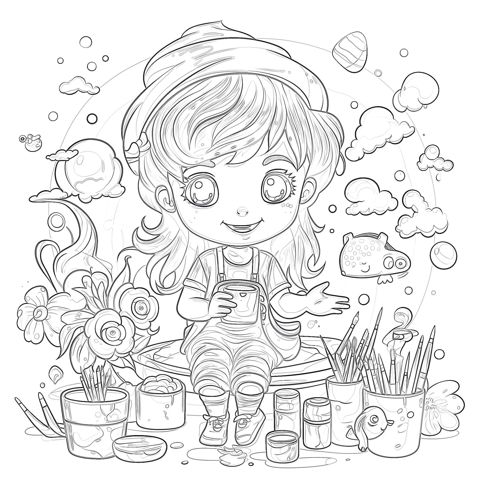Little Girls With Different Hobbies Coloring Page coloring page