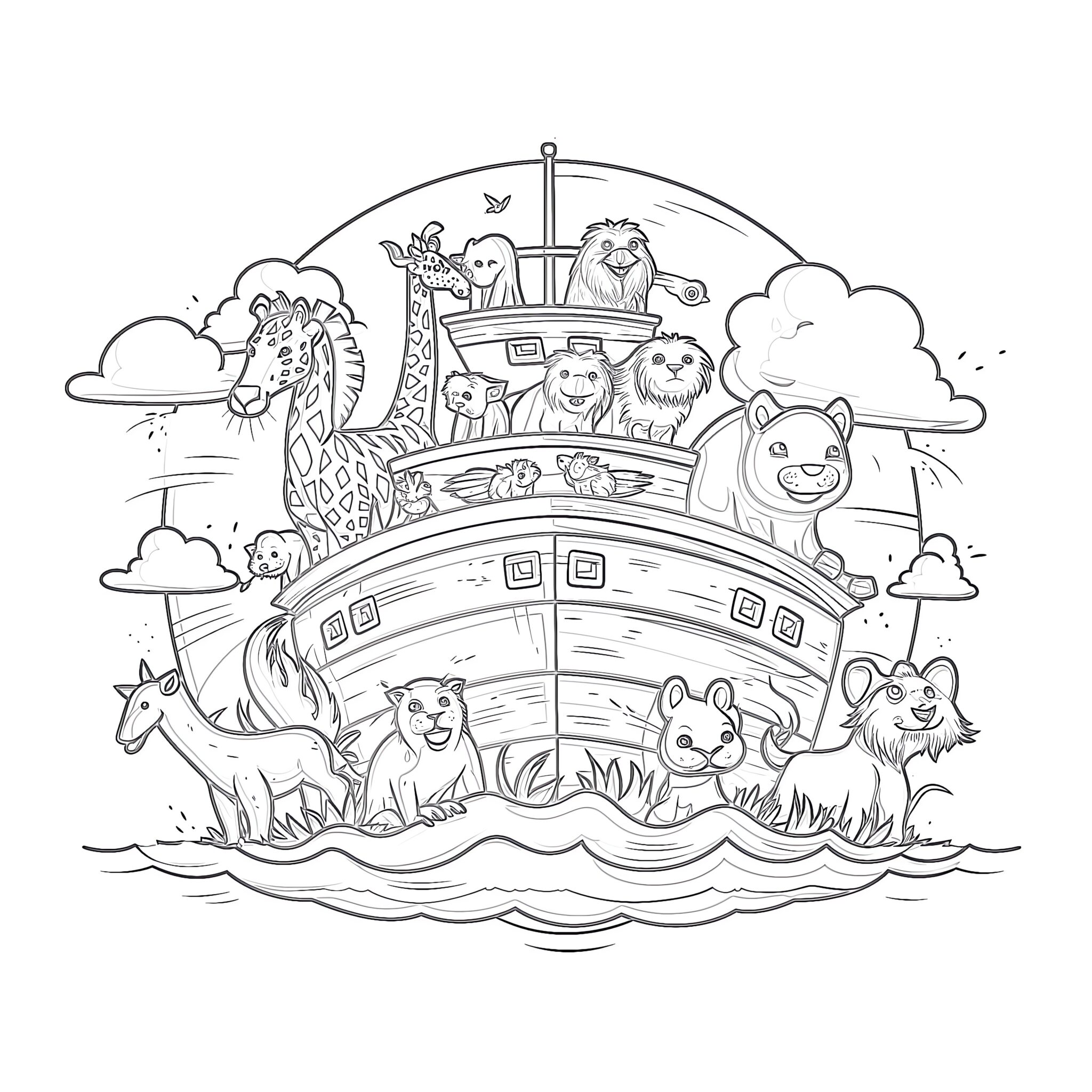 Noah's Ark And The Animals Coloring Page | Coloring Pages Mimi Panda