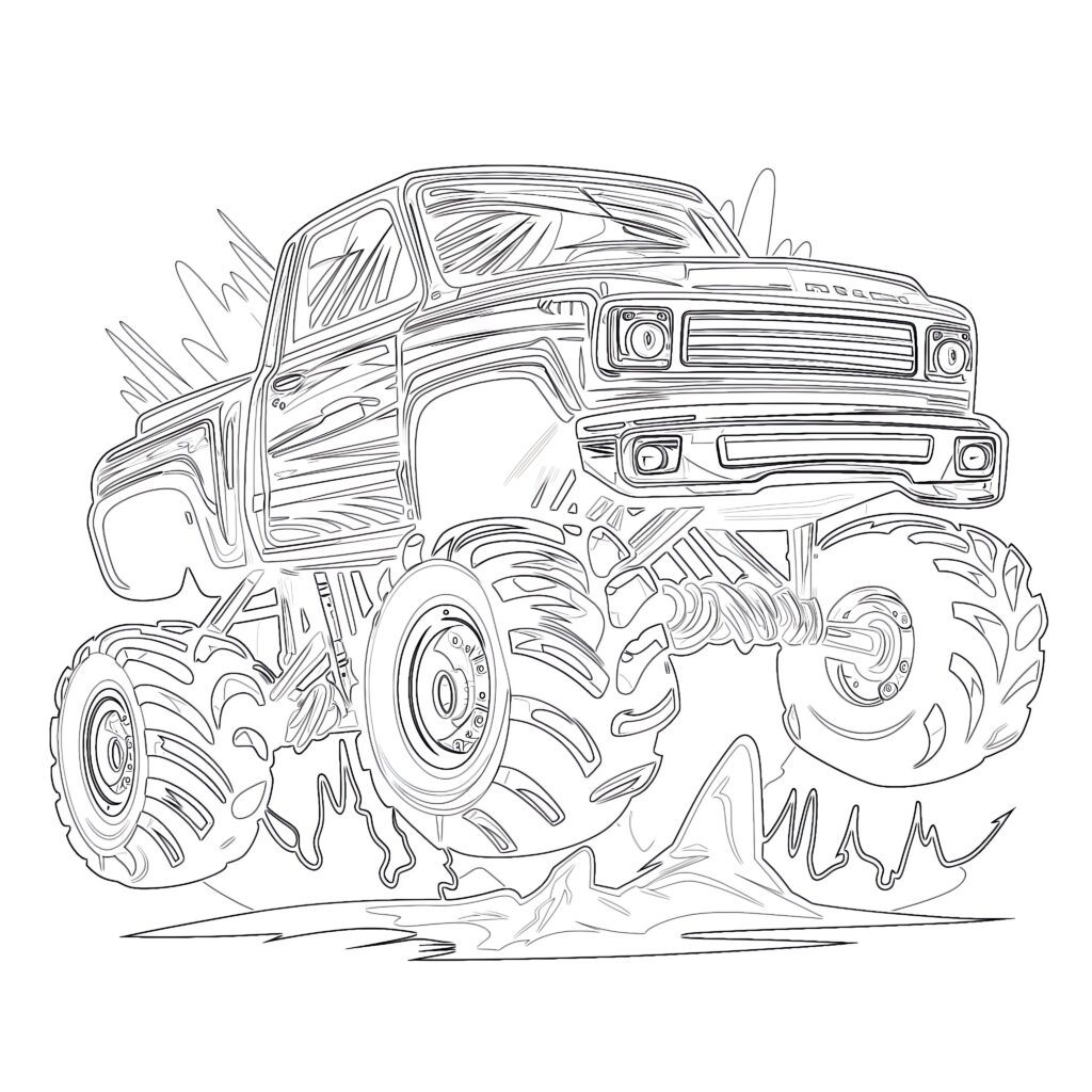 Red Monster Truck Jumping Car | Coloring Pages Mimi Panda