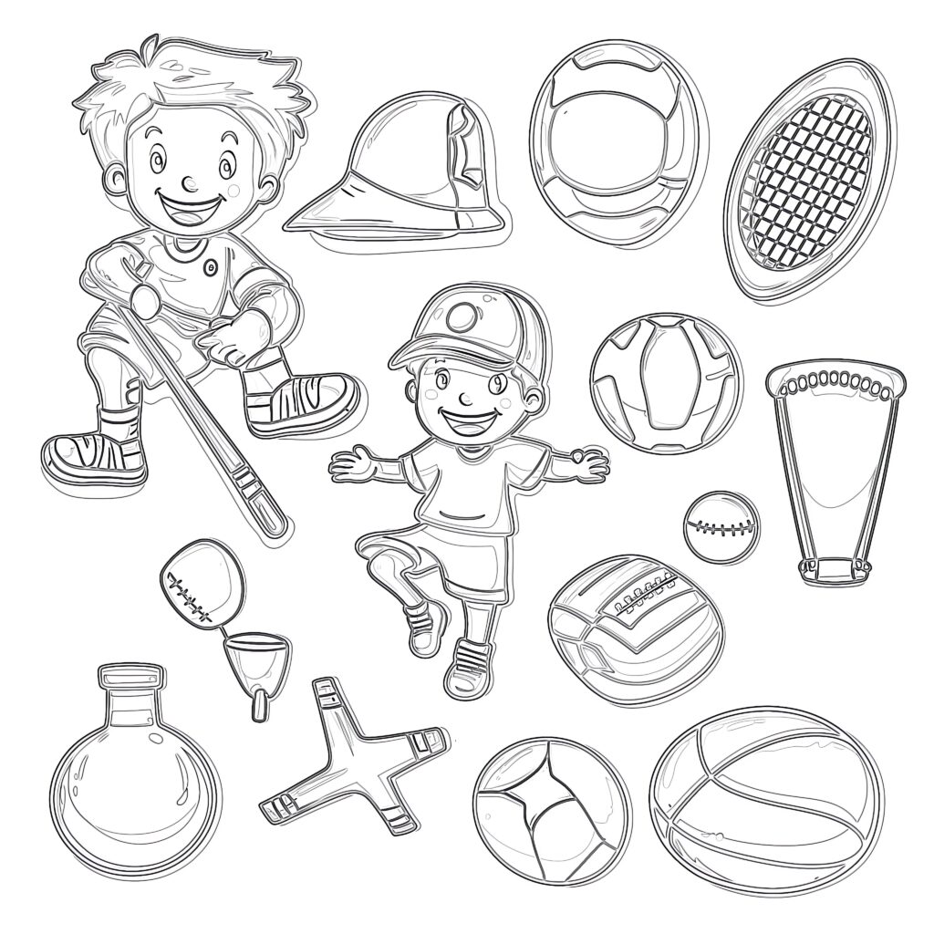 Set Of Sports Coloring Page | Coloring Pages Mimi Panda