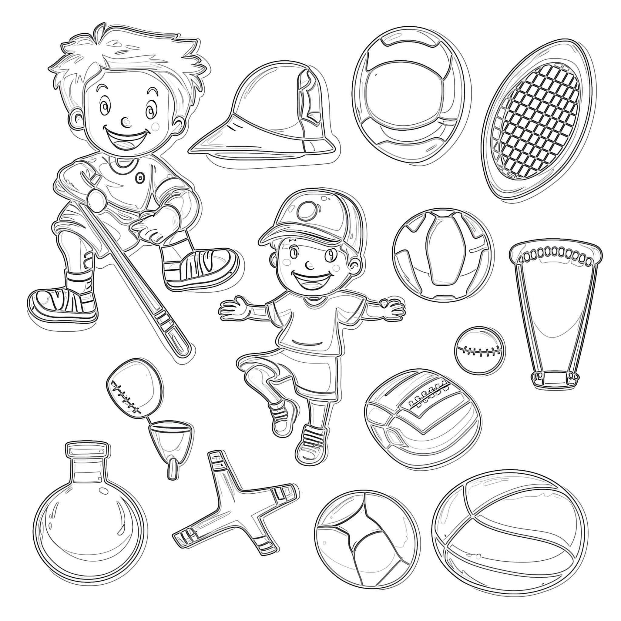 Set Of Sports Coloring Page | Coloring Pages Mimi Panda