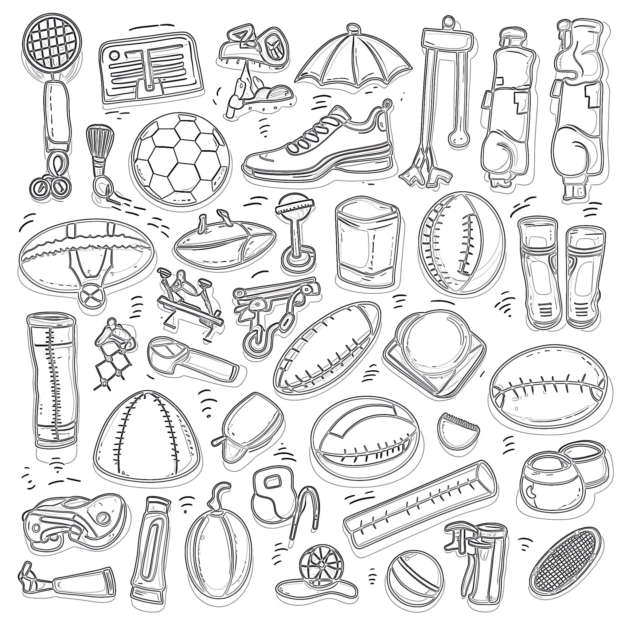 Set Of Sports Coloring Page | Coloring Pages Mimi Panda