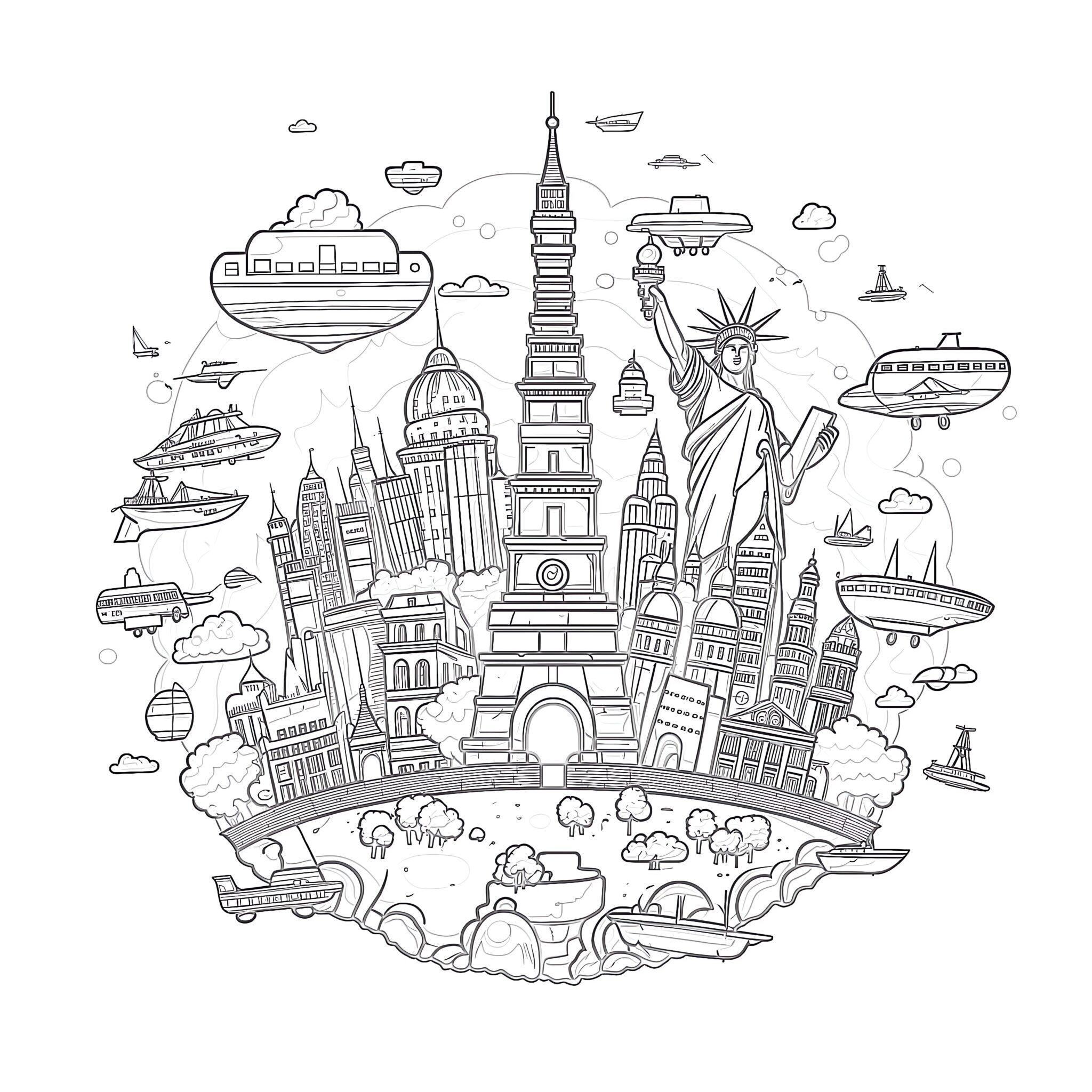 Travel to World Coloring Page | Coloring Pages Mimi Panda