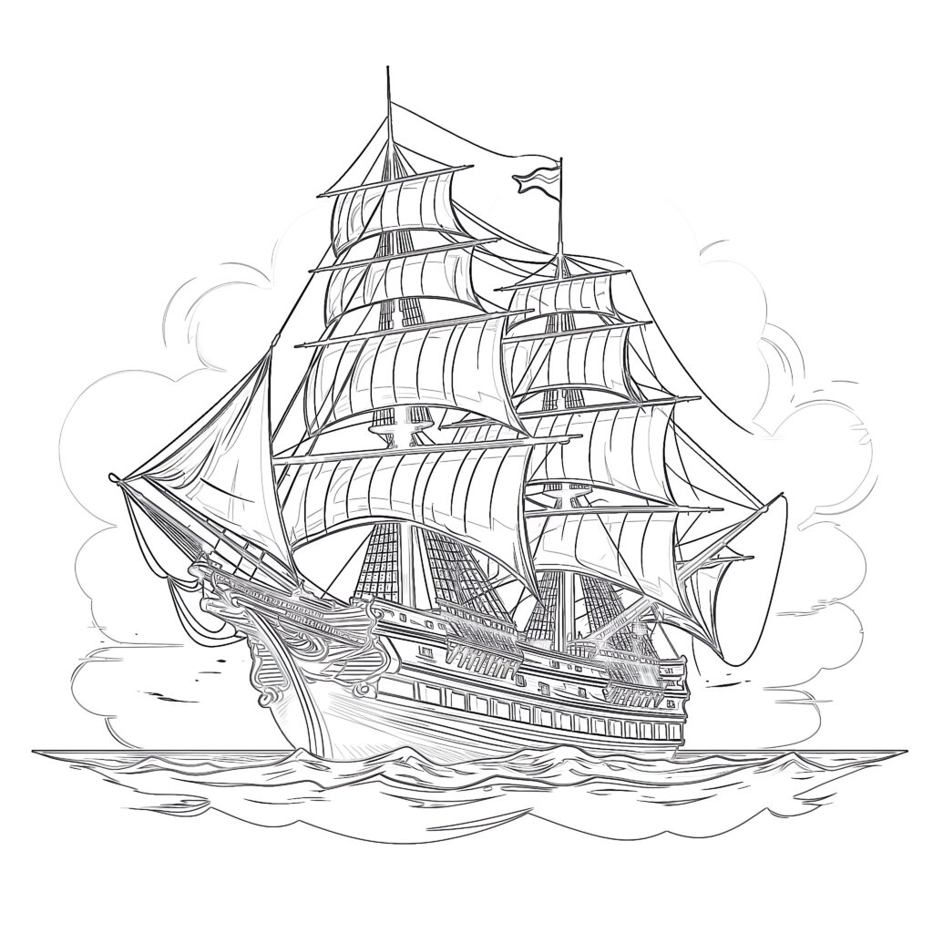 Vintage Frigate Coloring Page | Coloring Pages Mimi Panda